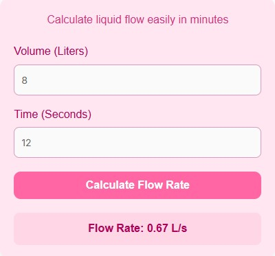 Flow Rate Calculator – Instant Liquid Flow in L/s
